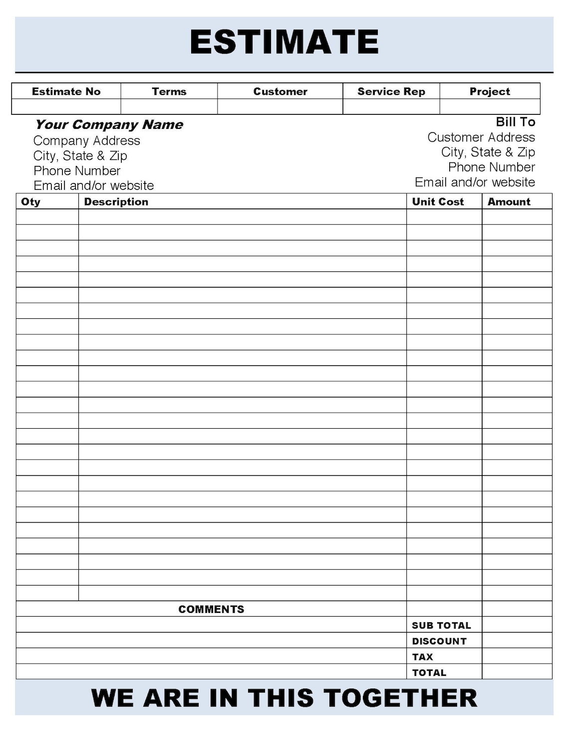 Estimate-invoice, Printable Template , Business Form , Word, PDF ...