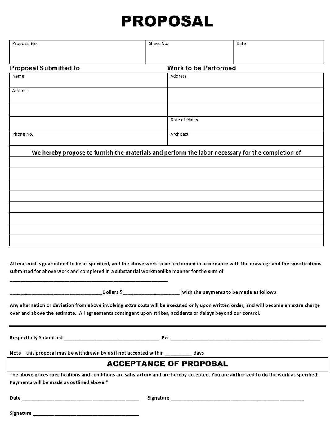 Classic Proposal Template Sheet - Etsy