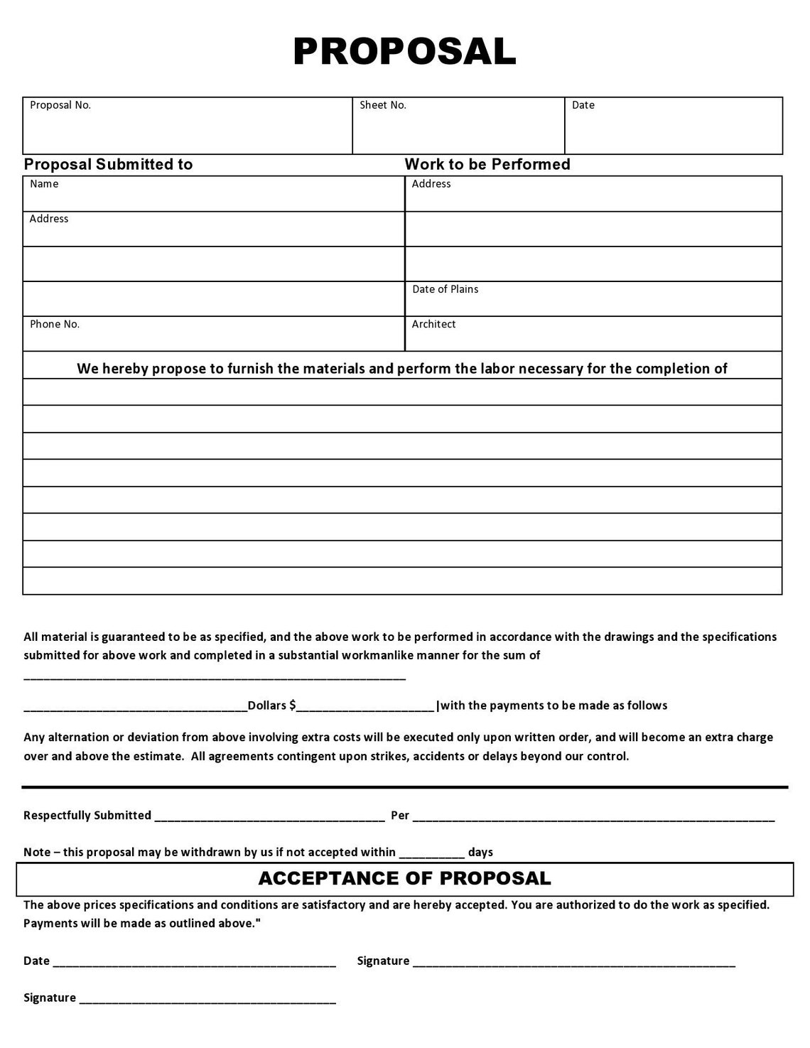 Classic Proposal Template Sheet - Etsy