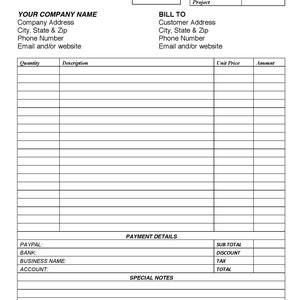 ESTIMATE-INVOICE Template | White Lined| Instant Download - Etsy