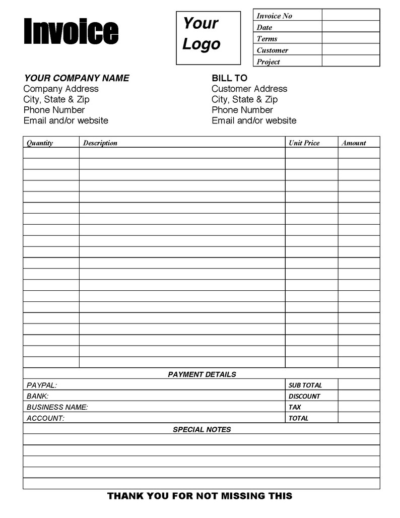 ESTIMATE-INVOICE Template | White Lined| Instant Download - Etsy