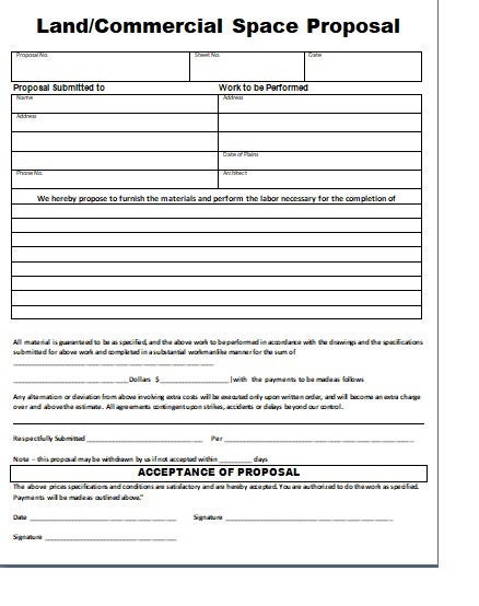 Land Commercial Space Proposal Templates | PRINTABLE FORM (8.5 by 14 ...