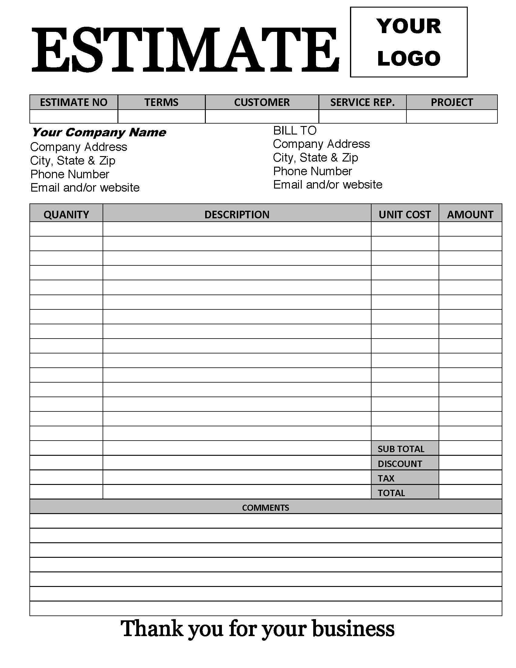 ESTIMATE-INVOICE TEMPLATE | Gray | Printable Form | Editable ...