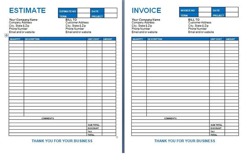 ESTIMATE-INVOICE Blue Lined Template | Printable Form | Instant ...
