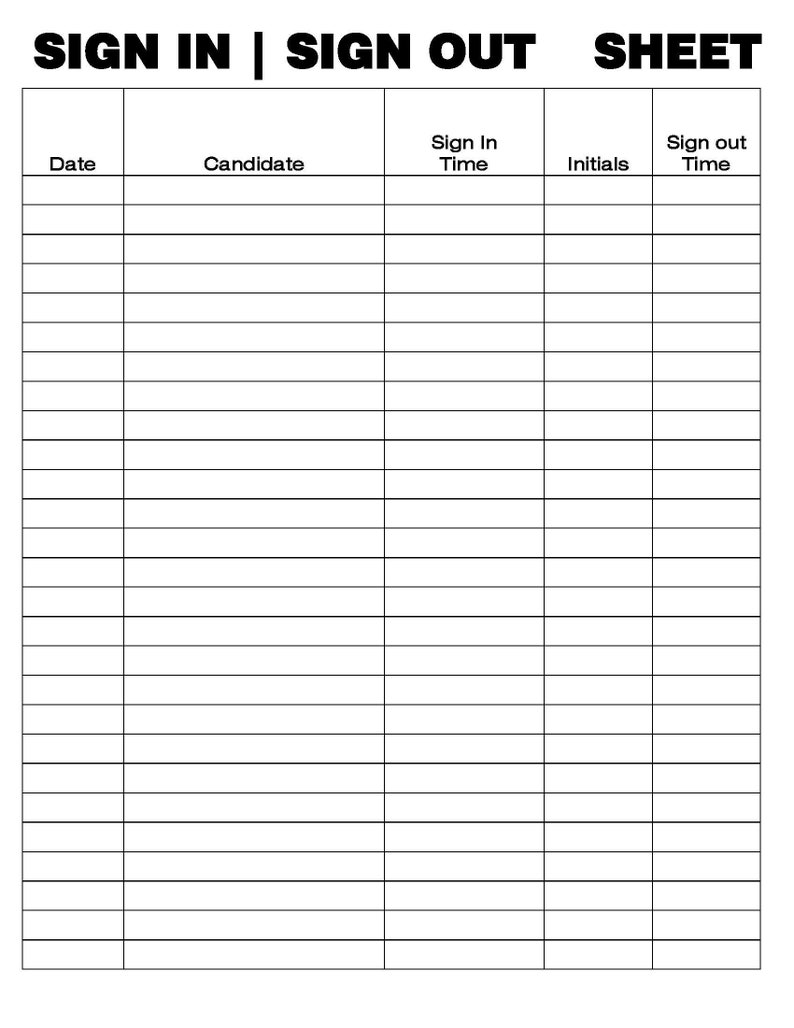 Sign In/out Sheet for Events, Meetings (printable) - Etsy