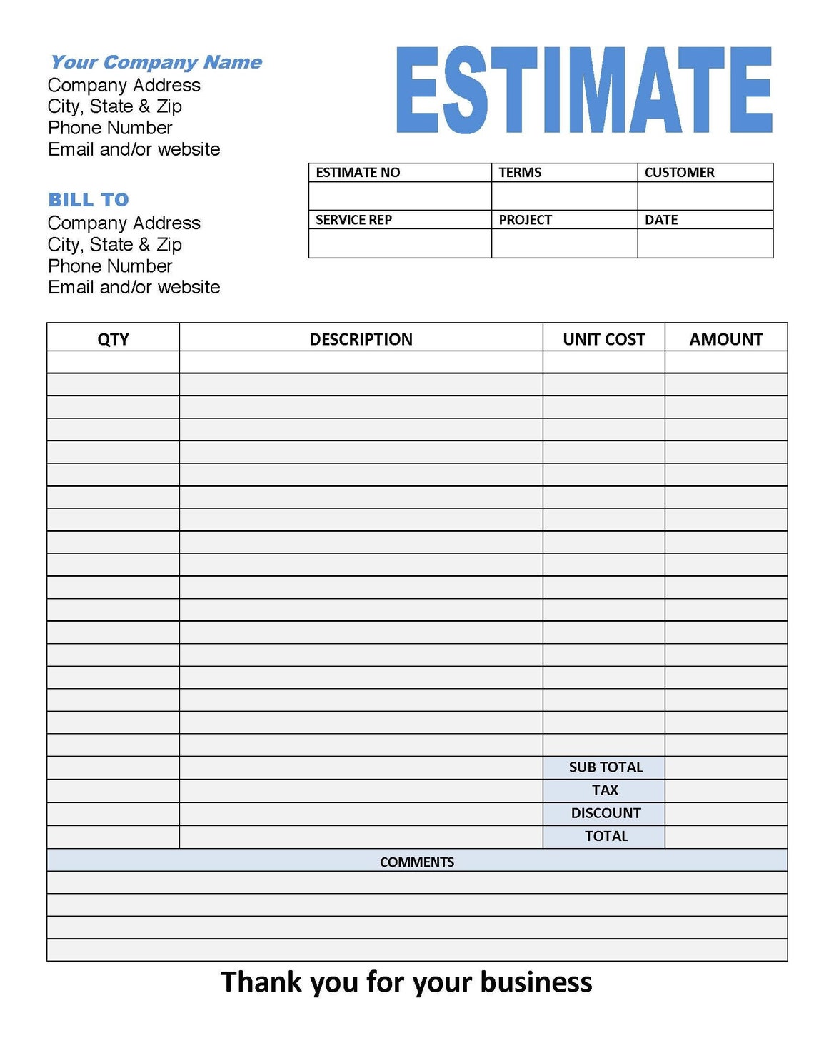 Estimate-invoice Template | Printable | Business Form | Editable ...