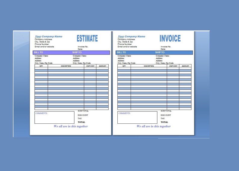 Estimate Invoice Template Printable Business Form - Etsy