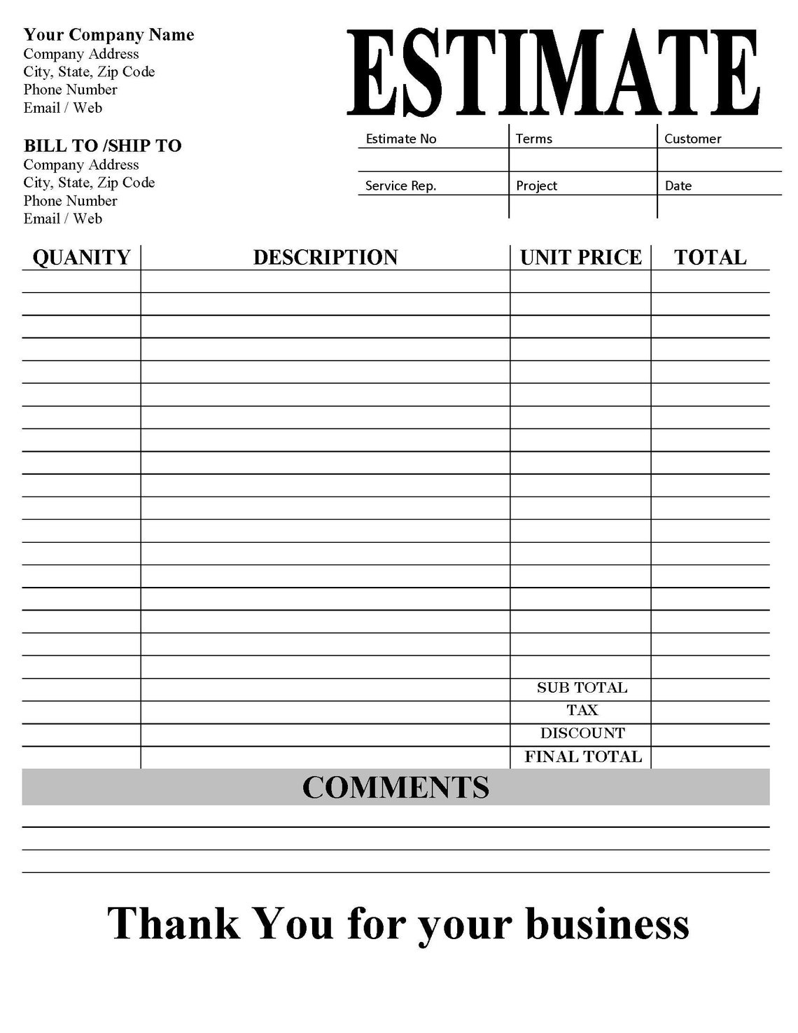 Estimate-invoice Template | Printable | Editable | Instant Download ...