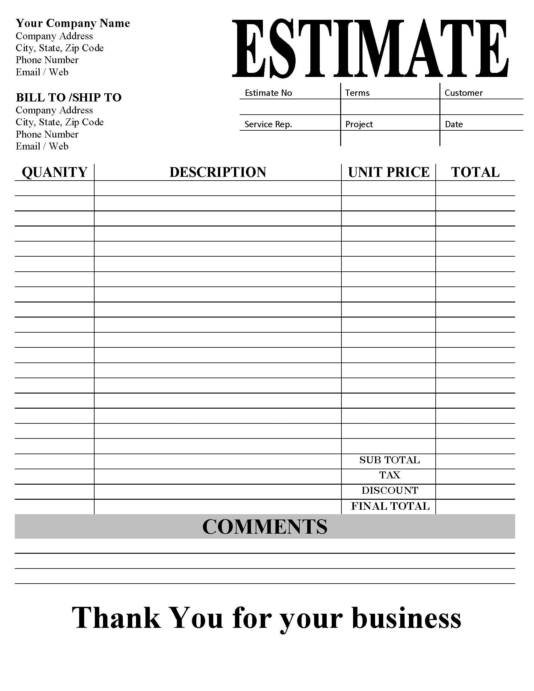 Estimate-invoice Template | Printable | Editable | Instant Download ...