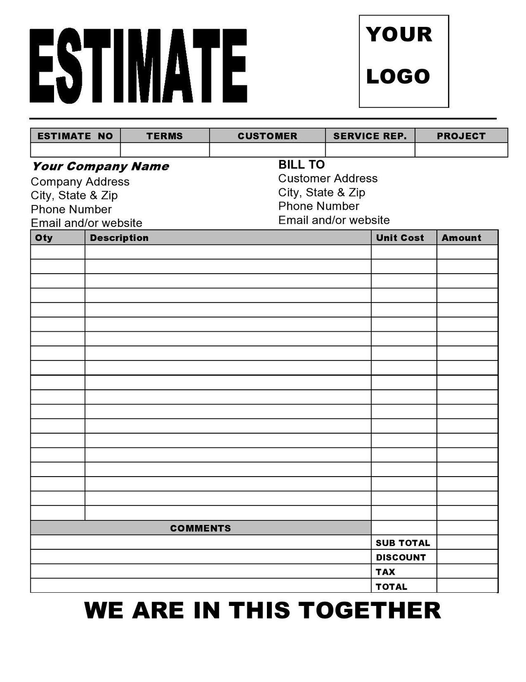 ESTIMATE-INVOICE Template | Platinum Gray |editable| Instant Download ...