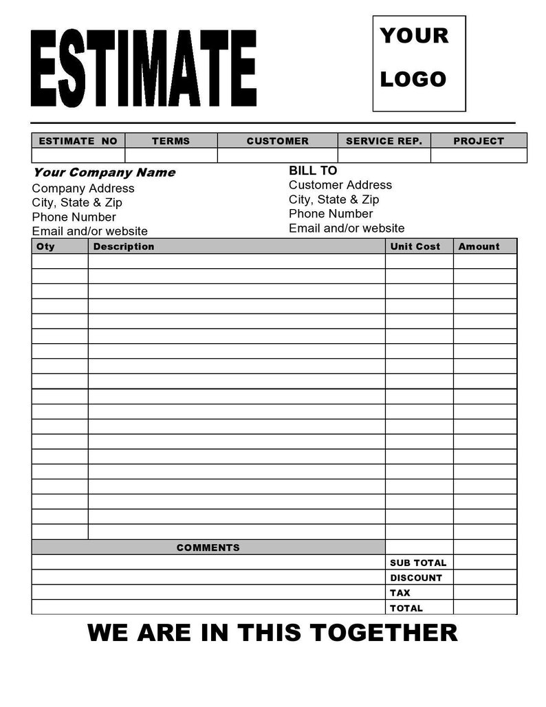 ESTIMATE-INVOICE Template | Platinum Gray |editable| Instant Download ...