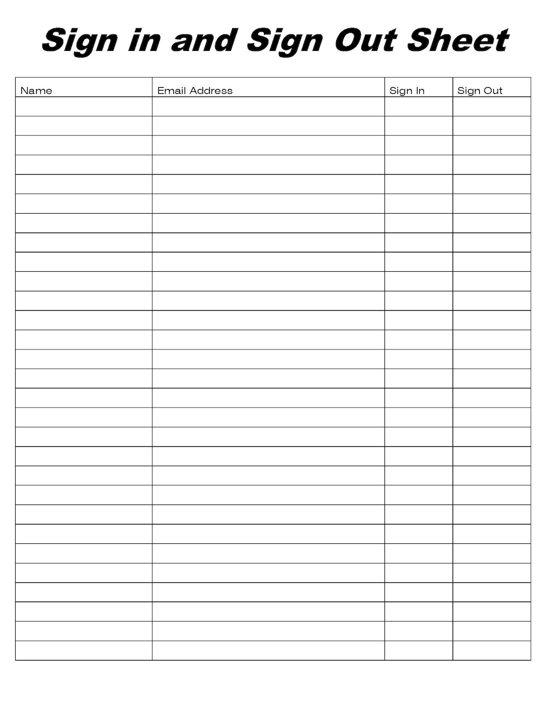 Sign in and Out Sheet , Printable Form, Digital File, Instant Download ...