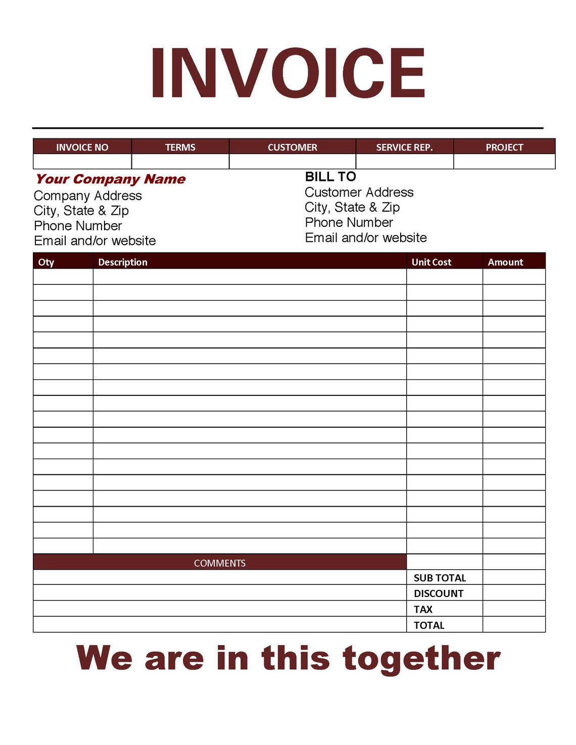 ESTIMATE-INVOICE Template | Dark Red | Printable | Editable | Instant ...