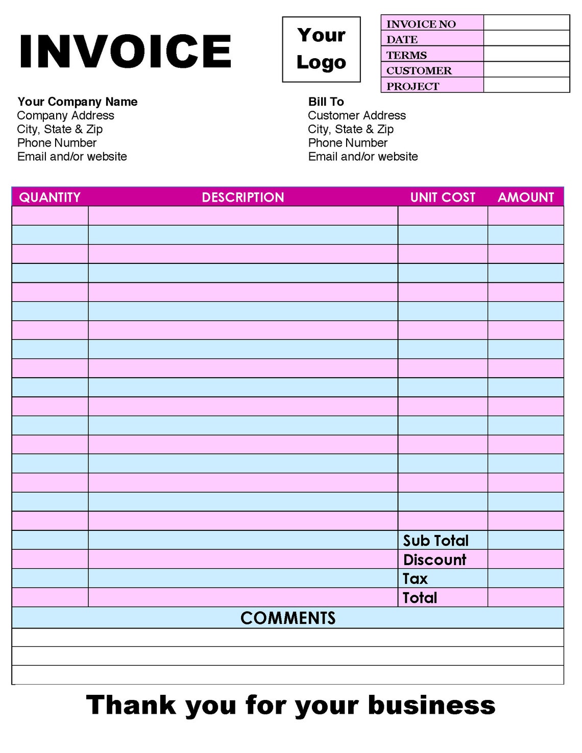 ESTIMATE-INVOICE Template Dark-light Pink Aqua Printable - Etsy