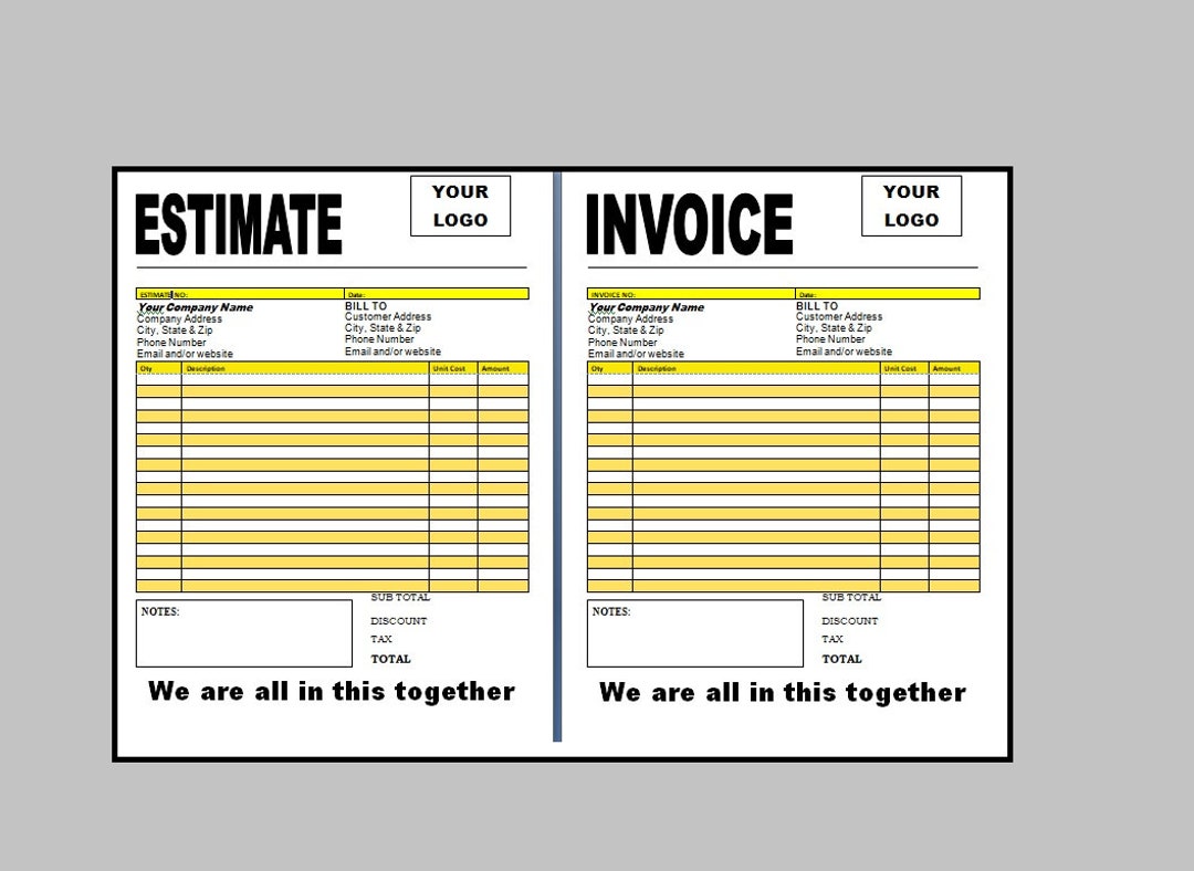ESTIMATE-INVOICE Yellow Template Printable Form - Etsy