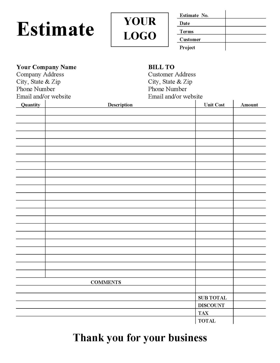 ESTIMATE-INVOICE Template | Lined Edition | Printable Form - Etsy