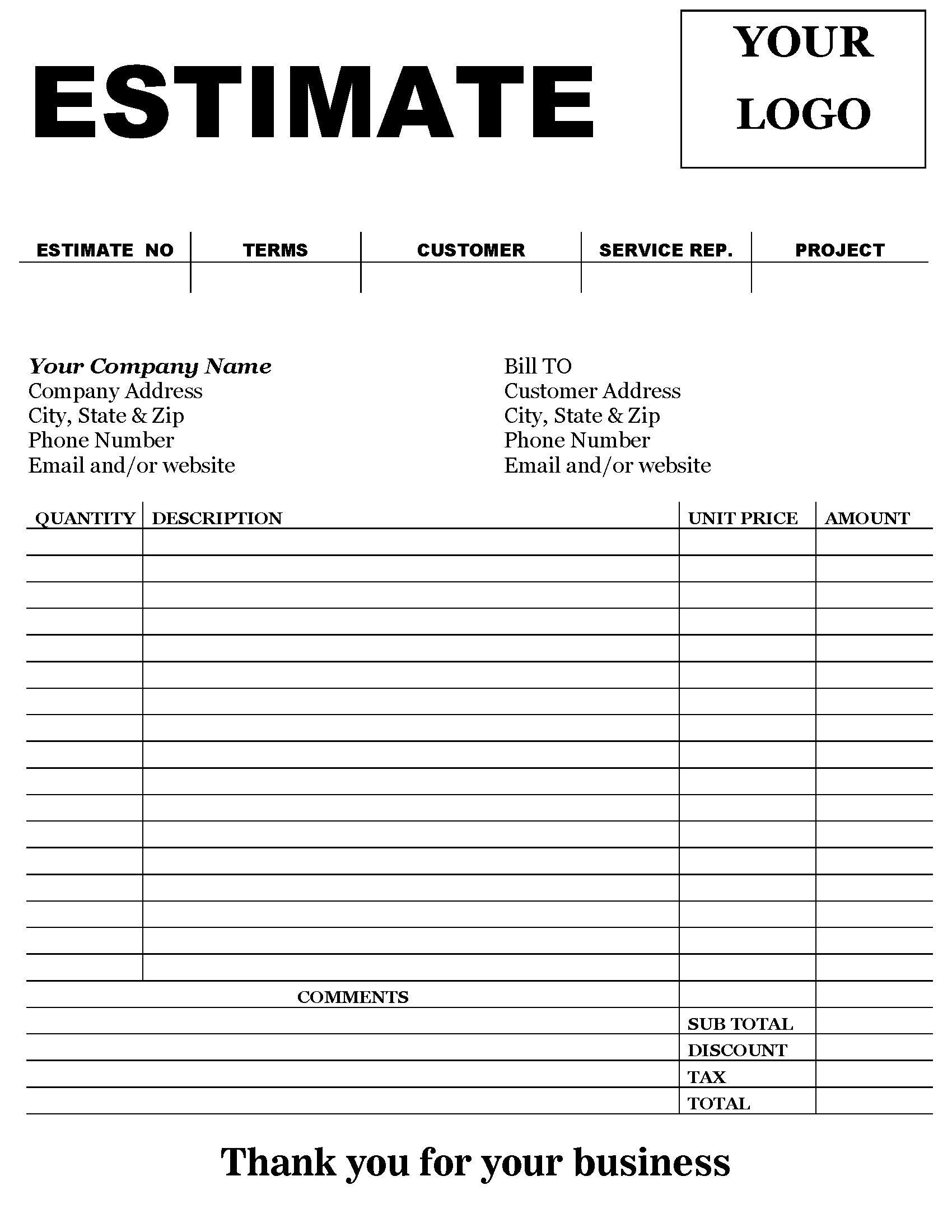 ESTIMATE-INVOICE Template Lined Document Printable Form editable ...