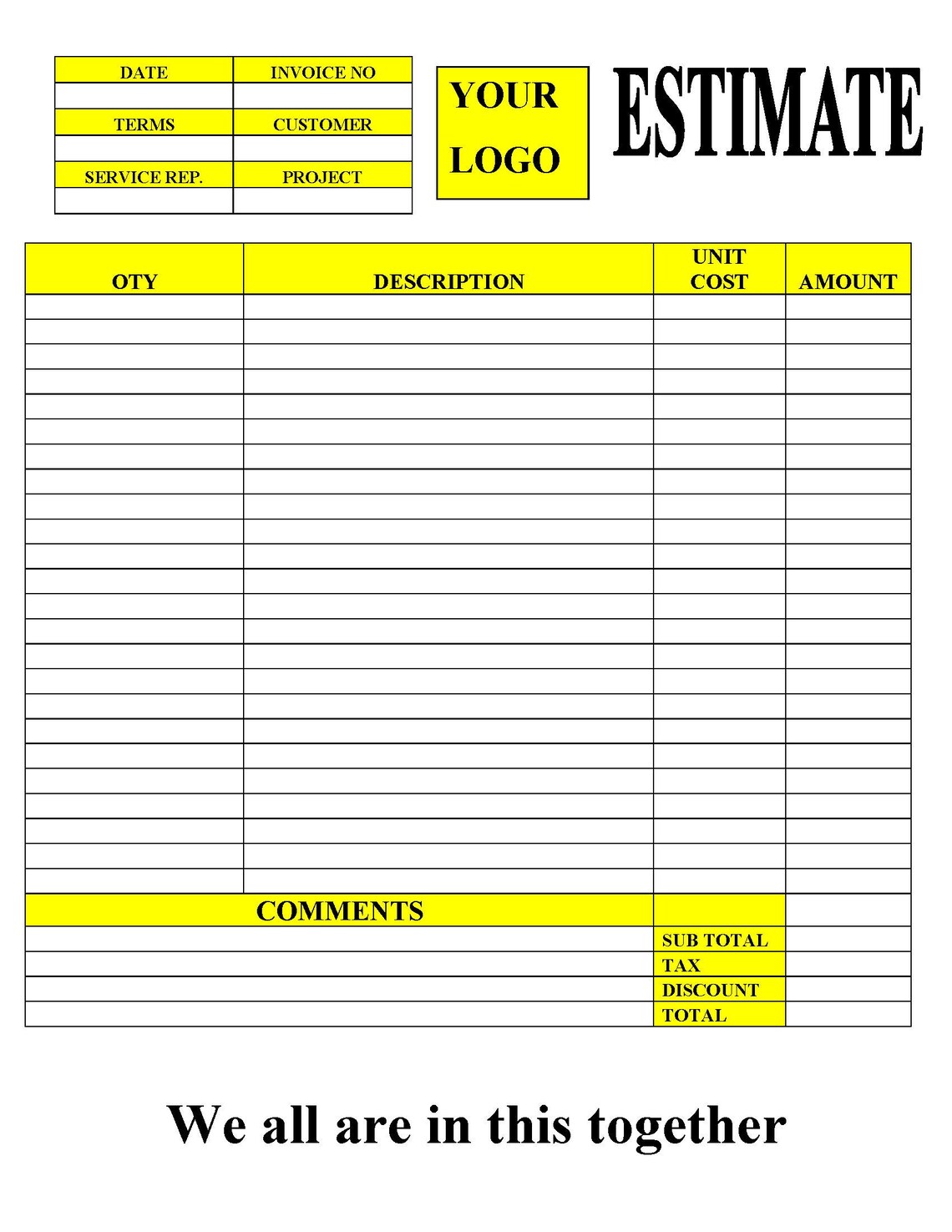 ESTIMATE-INVOICE Template Yellow Summer Printable Form - Etsy