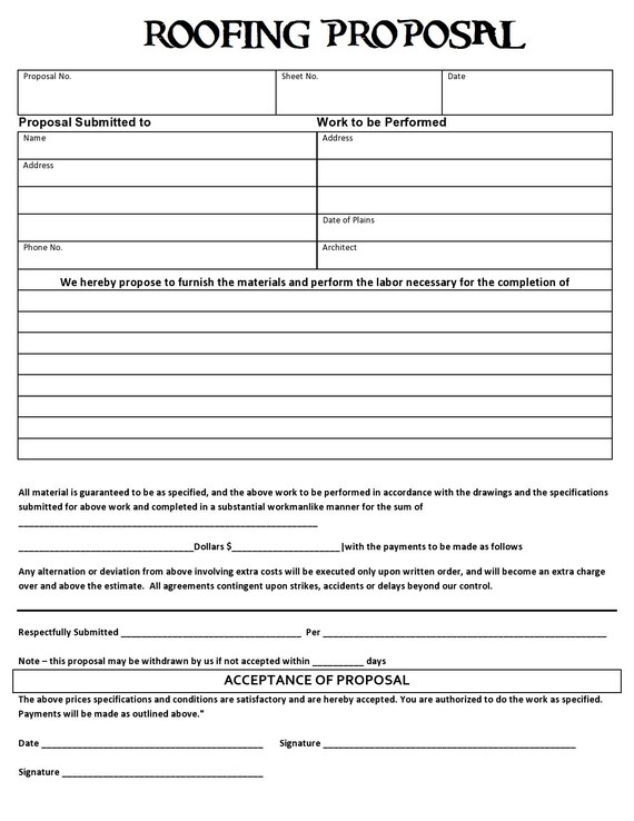 Roofing Bid Template Free Printable Templates