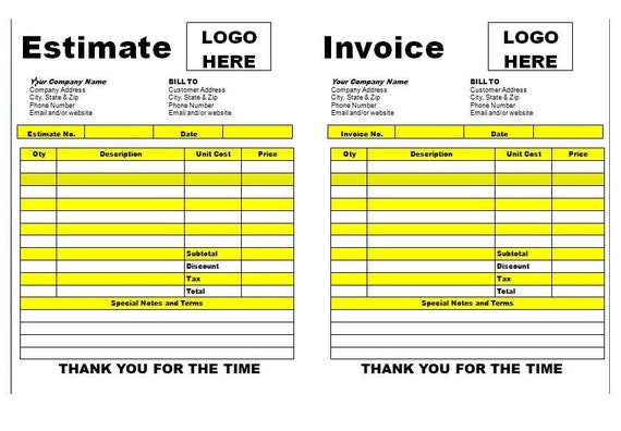 Estimate Invoice Template Printable Invoice Business Form - Etsy
