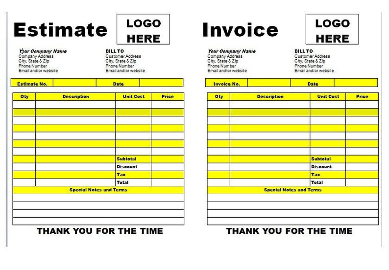 Estimate Invoice Template Printable Invoice Business Form - Etsy