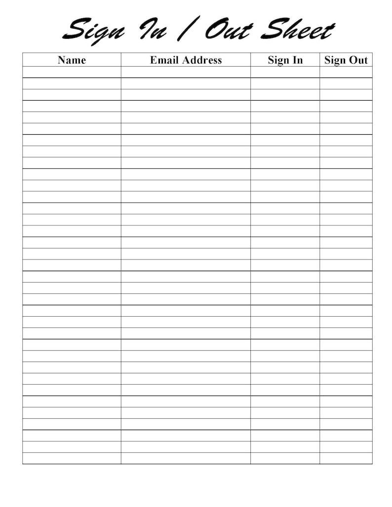 Sign in Out Sheet Template Printable Sign in Out Sheet Sign in Out Form ...