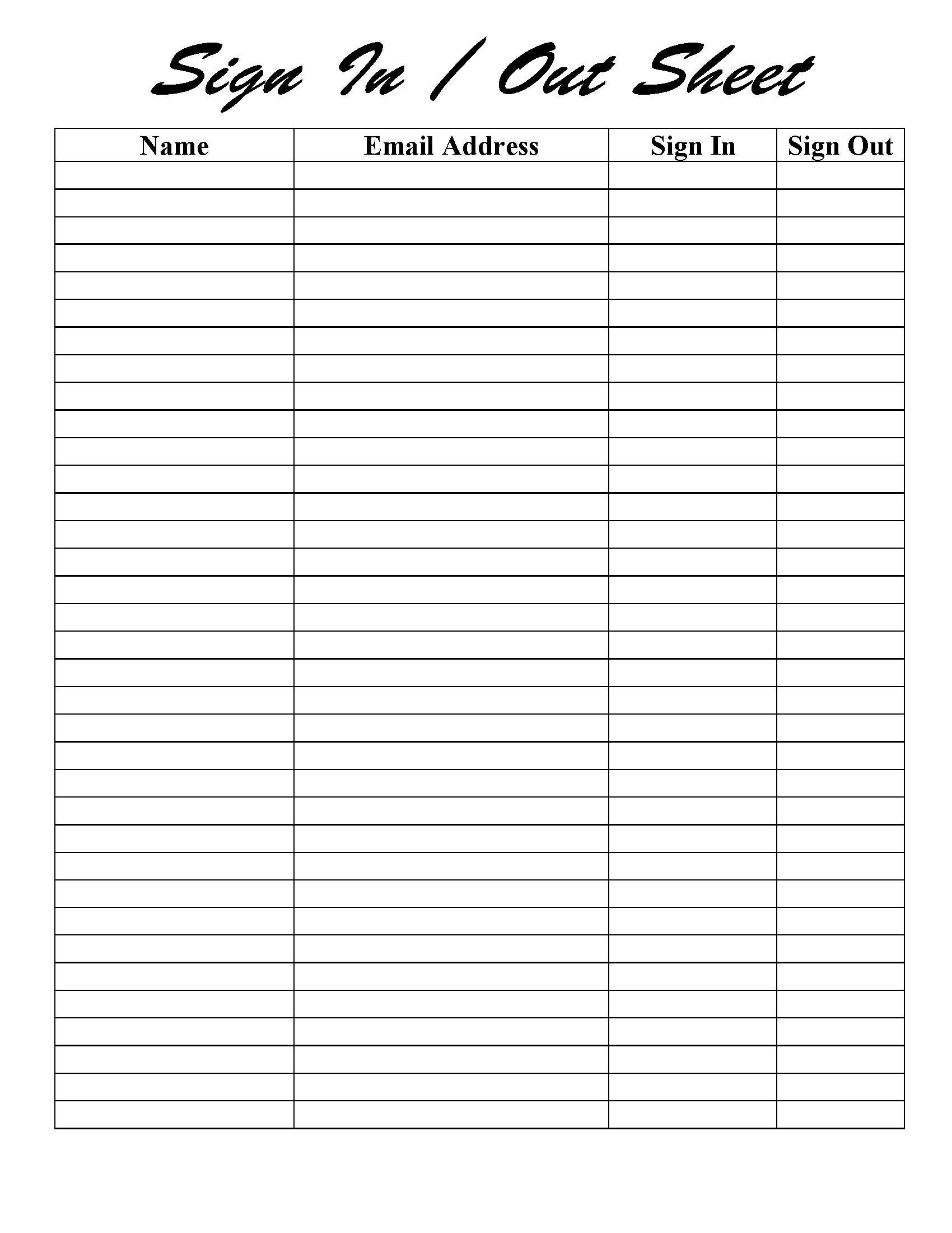 Sign in Out Sheet Template Printable Sign in Out Sheet Sign in Out Form ...