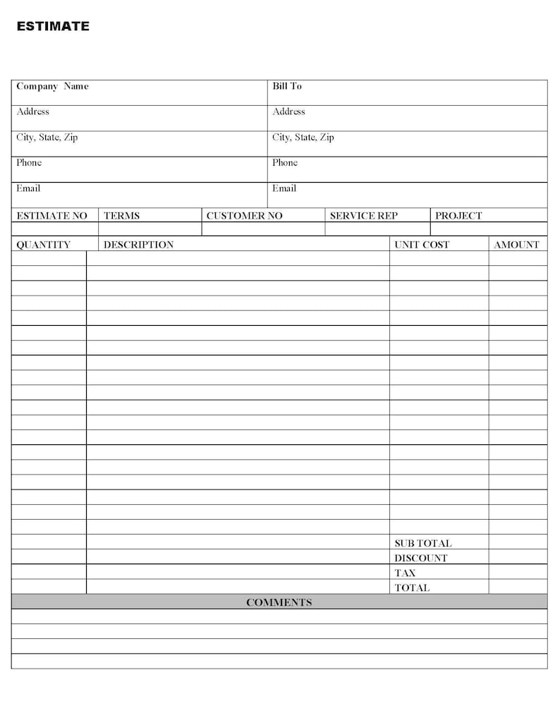 Estimate-invoice Carbonless Printable Form. Business. Easy - Etsy