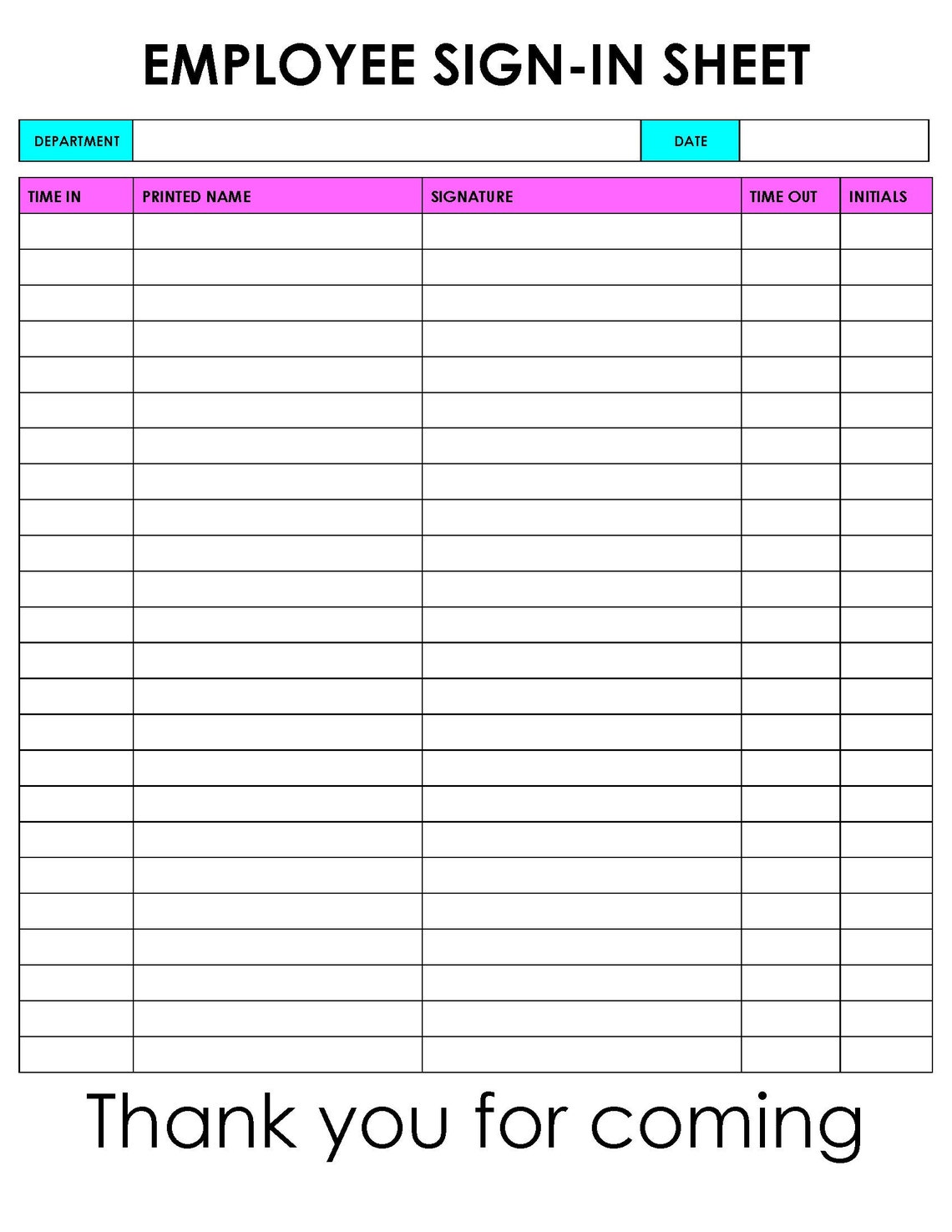 Employee Sign in Sheet Printable Form, Digital File, Instant Download ...