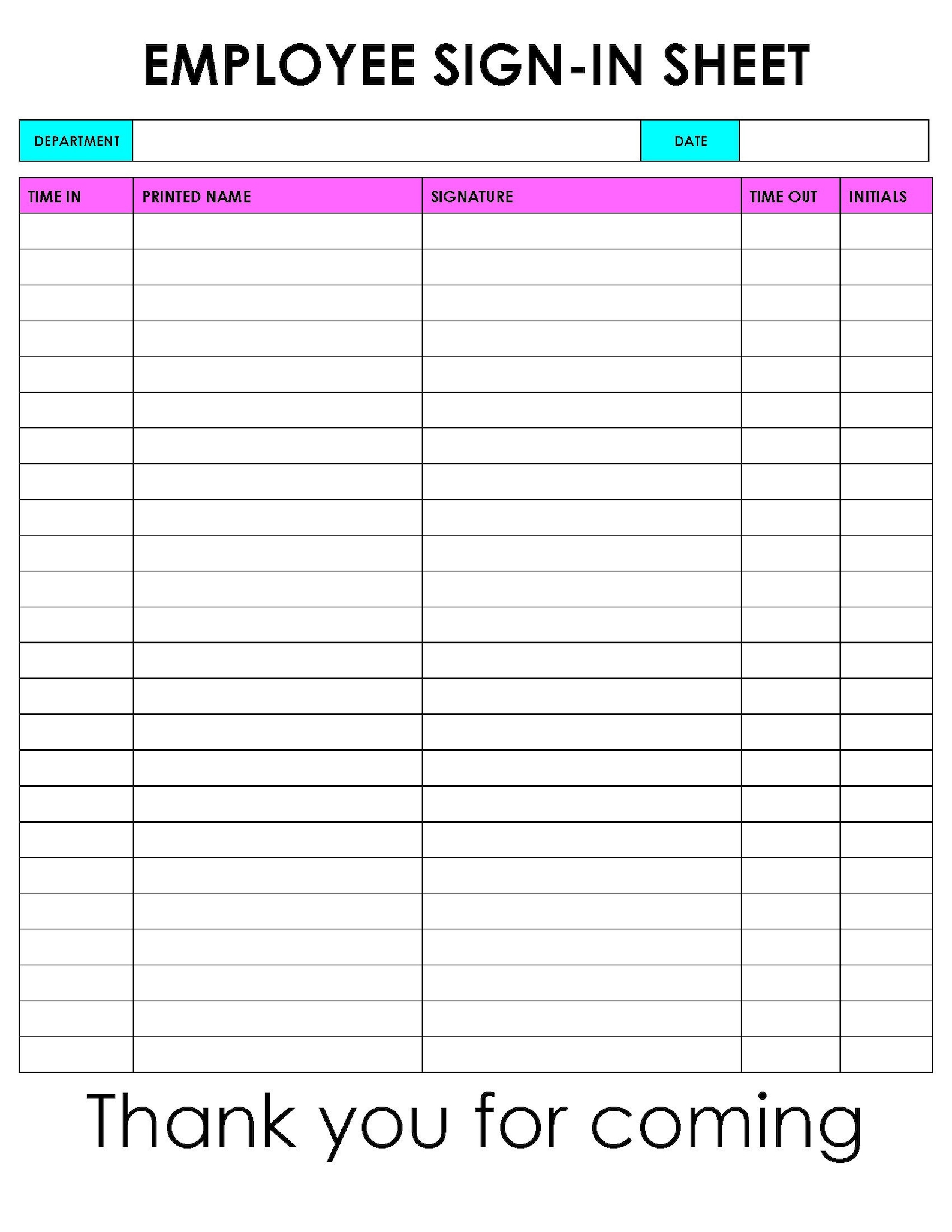 Employee Sign in Sheet Printable Form, Digital File, Instant Download ...