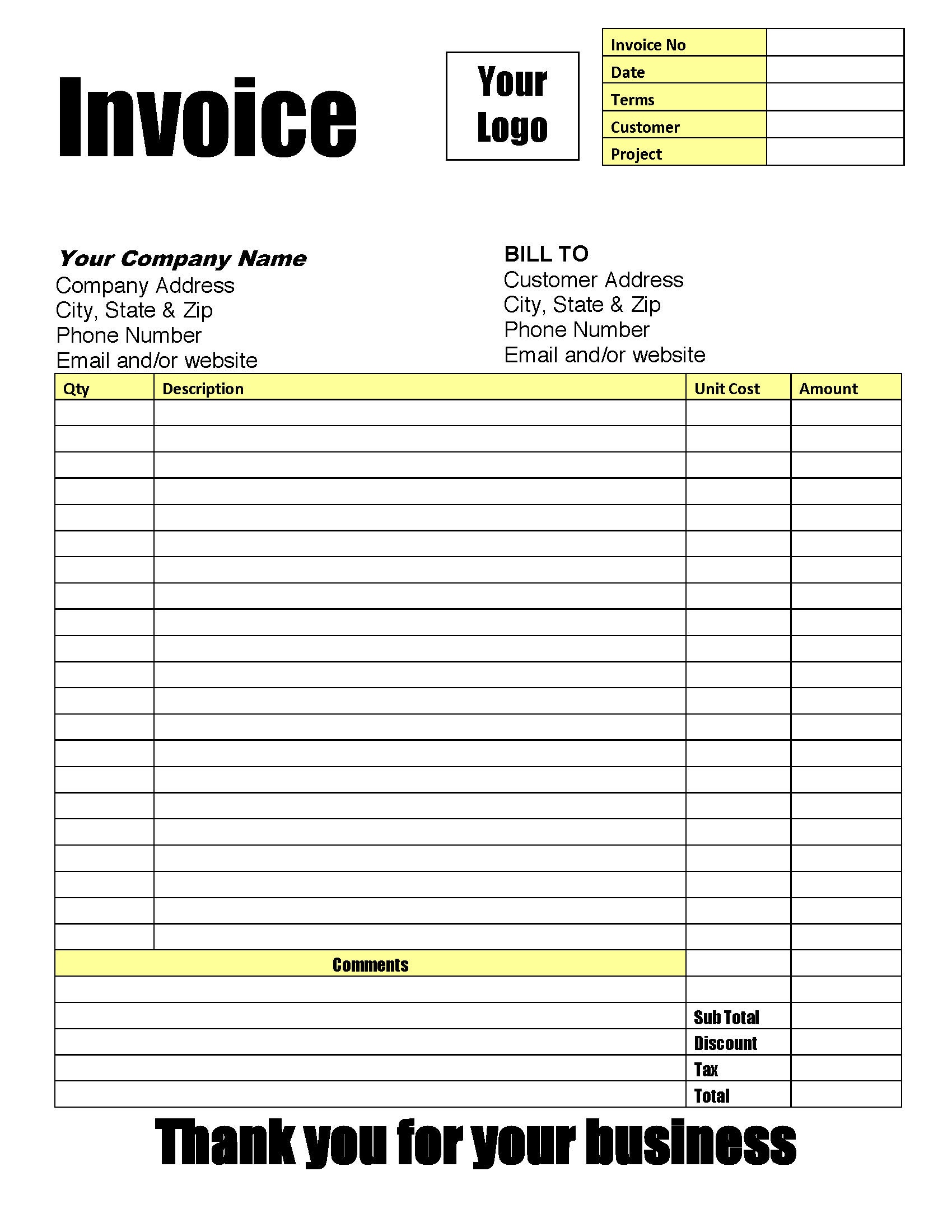 ESTIMATE-INVOICE Light Yellow Template | Printable Form - Etsy