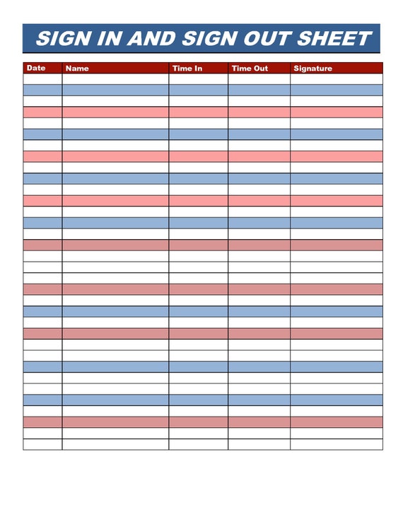 Sign in Sign Out Sheet Template Printable Form Sign in - Etsy