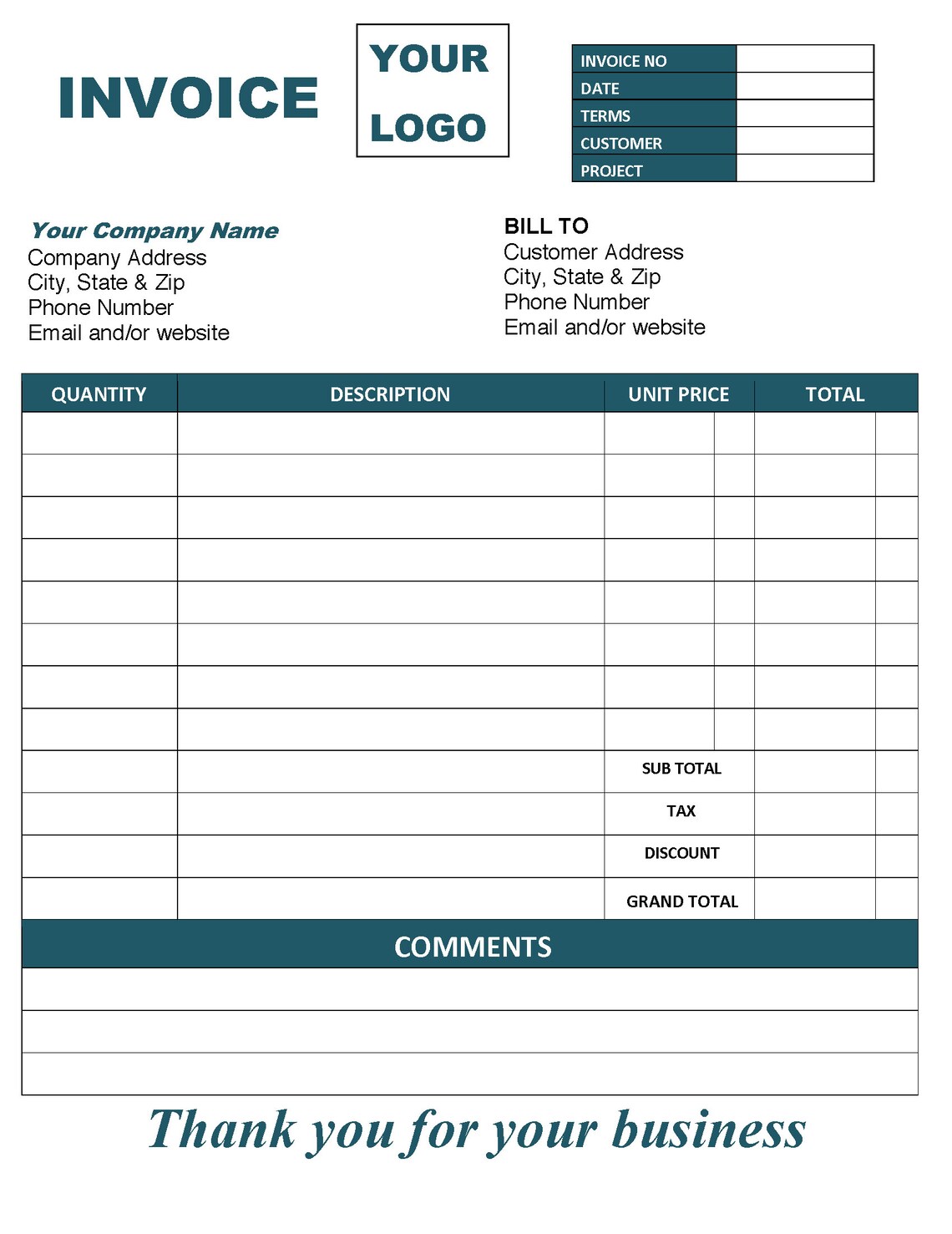 Estimate-invoice Template | Dark Aqua | Editable | Printable | Instant ...