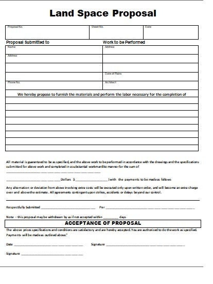 Land Space Proposal Templates | PRINTABLE FORM (8.5 by 14) Legal ...