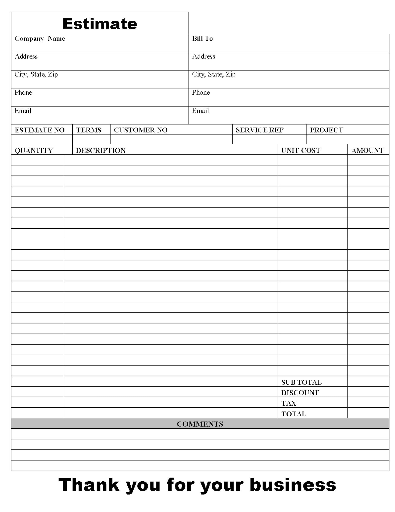 Estimate-invoice Printable Business Easy and Simple Form. Estimate ...
