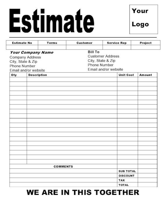 ESTIMATE-INVOICE Plain Lined Template | Etsy