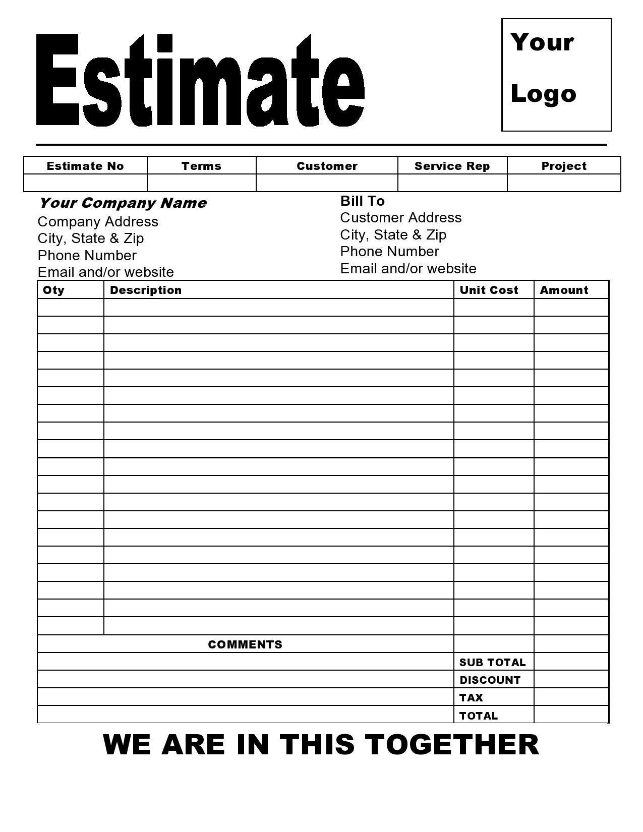 ESTIMATE-INVOICE Template | Plain Lined | Instant Download - Etsy