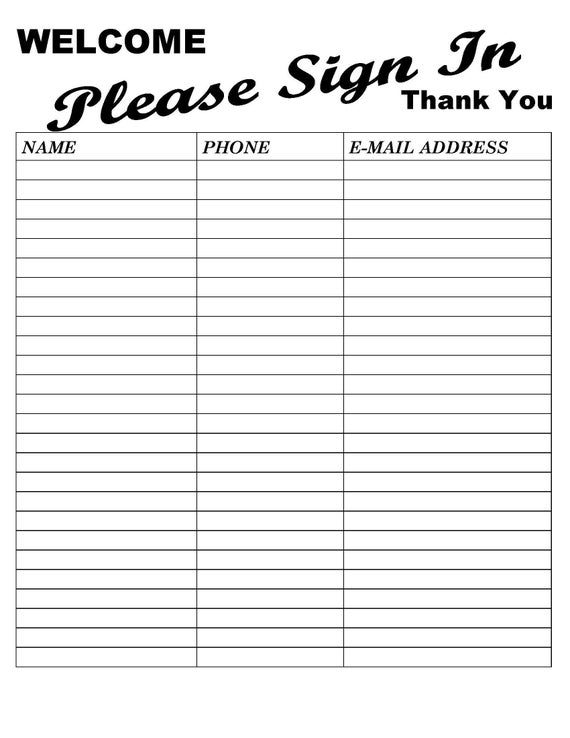 Guest Sign In Page Printable Guest Sign Out Sheet Template In Excel,