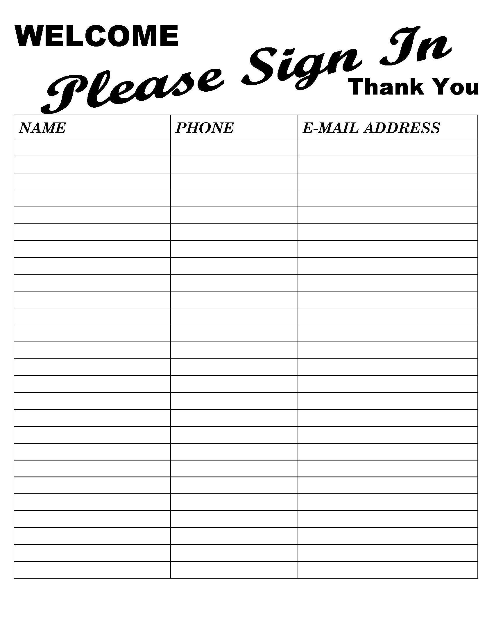 Sign In Sheet Events Printable Sign In Log Open House Sign In Email Sign In Sheet Events Printable Sign In Log Open House Sign In Email