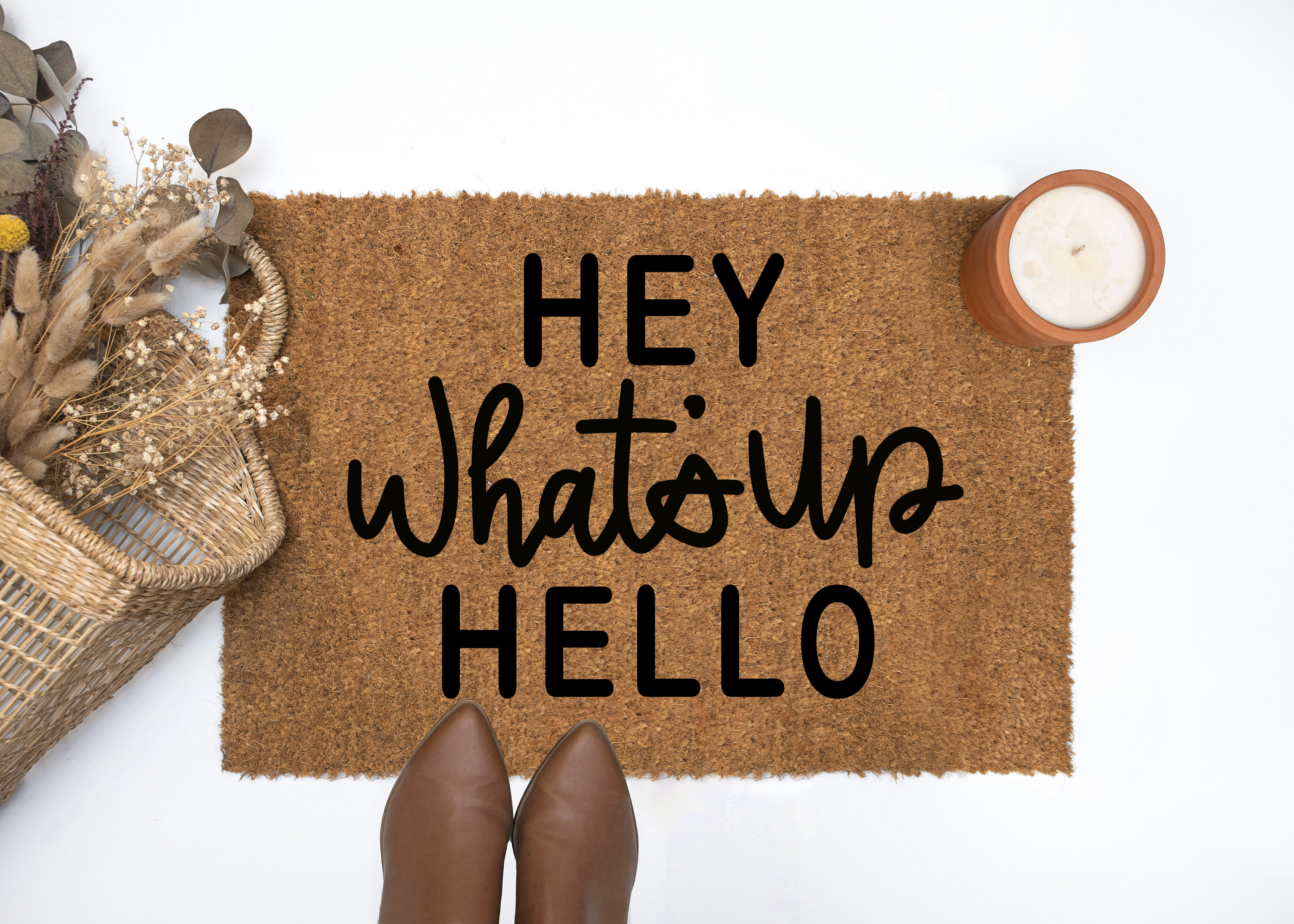 Hey What's up Hello Mat | Welcome Mat | Custom Door Mat | Dog Door Mat ...
