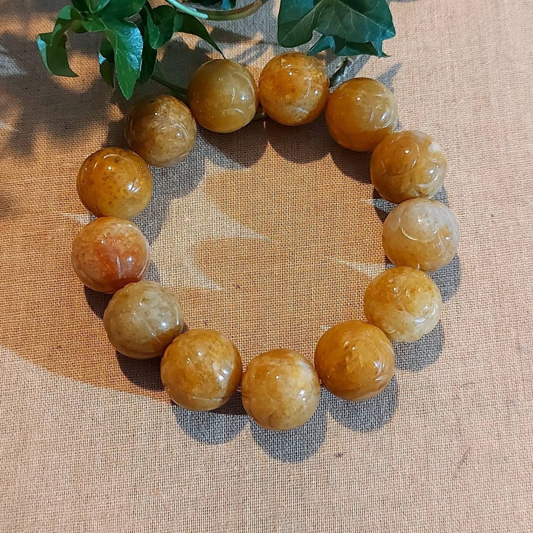 Djade-new Certified Natural Yellow Grade A Jadeite Jade Beaded Bracelet ...