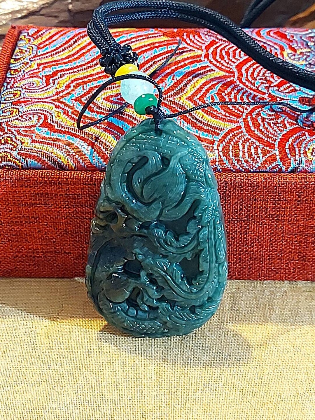 Djade-new Certified Natural Green A Jadeite Jade Pendant Carving Double ...