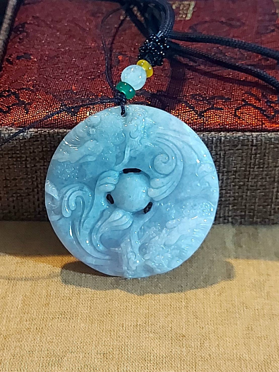 Djade Certified Natural Green A Jadeite Jade Pendant Double Dragons ...