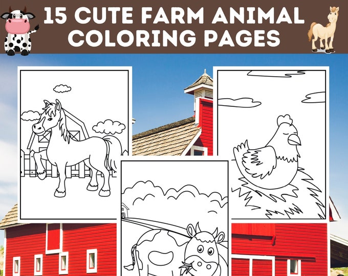 20 Cute Farm Animals Digital Coloring Book - Kdp Complete Interior ...