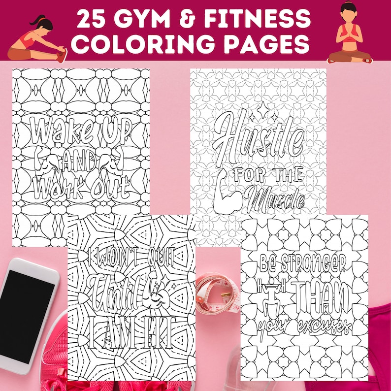 25 Printable Gym and Fitness Coloring Pages Bundle, Funny and ...