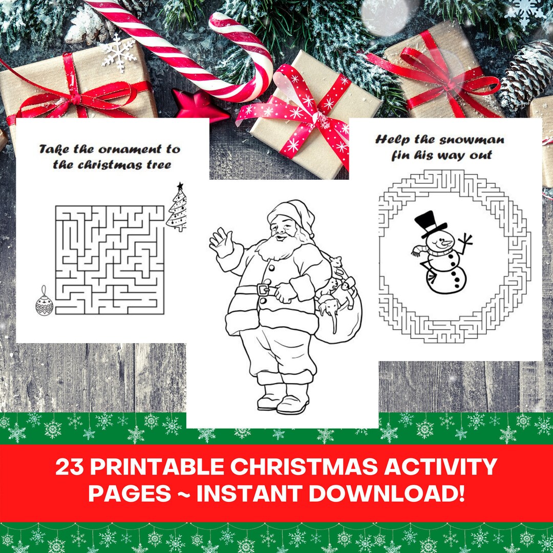 23 Printable Christmas Activity Pages Bundle, Coloring Pages, Mazes ...
