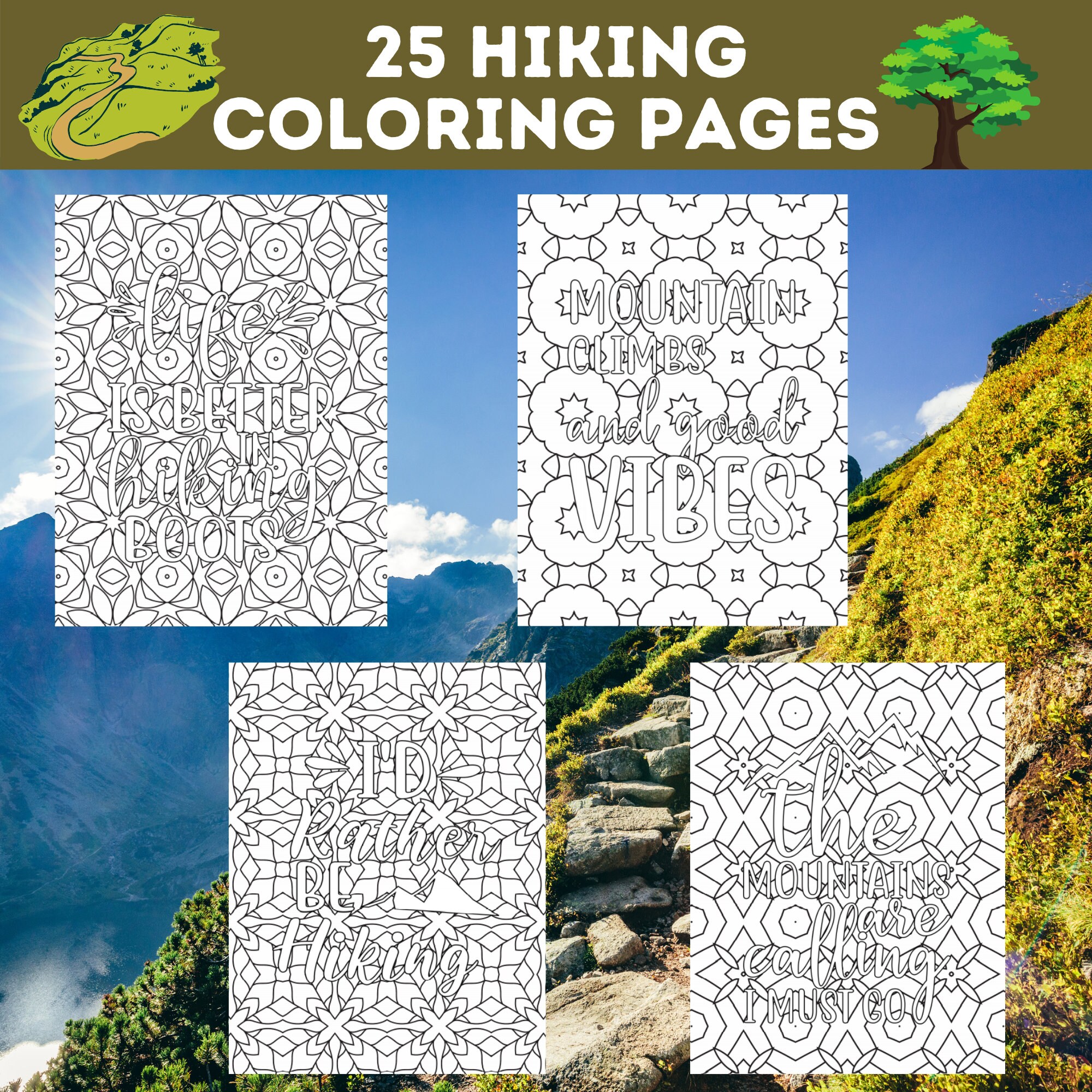 25 Hiking Coloring Pages, Great Outdoor Adventures Printables, Hiking ...
