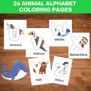 26 Printable Animal Alphabet Coloring Pages Bundle, Cute Animals ...