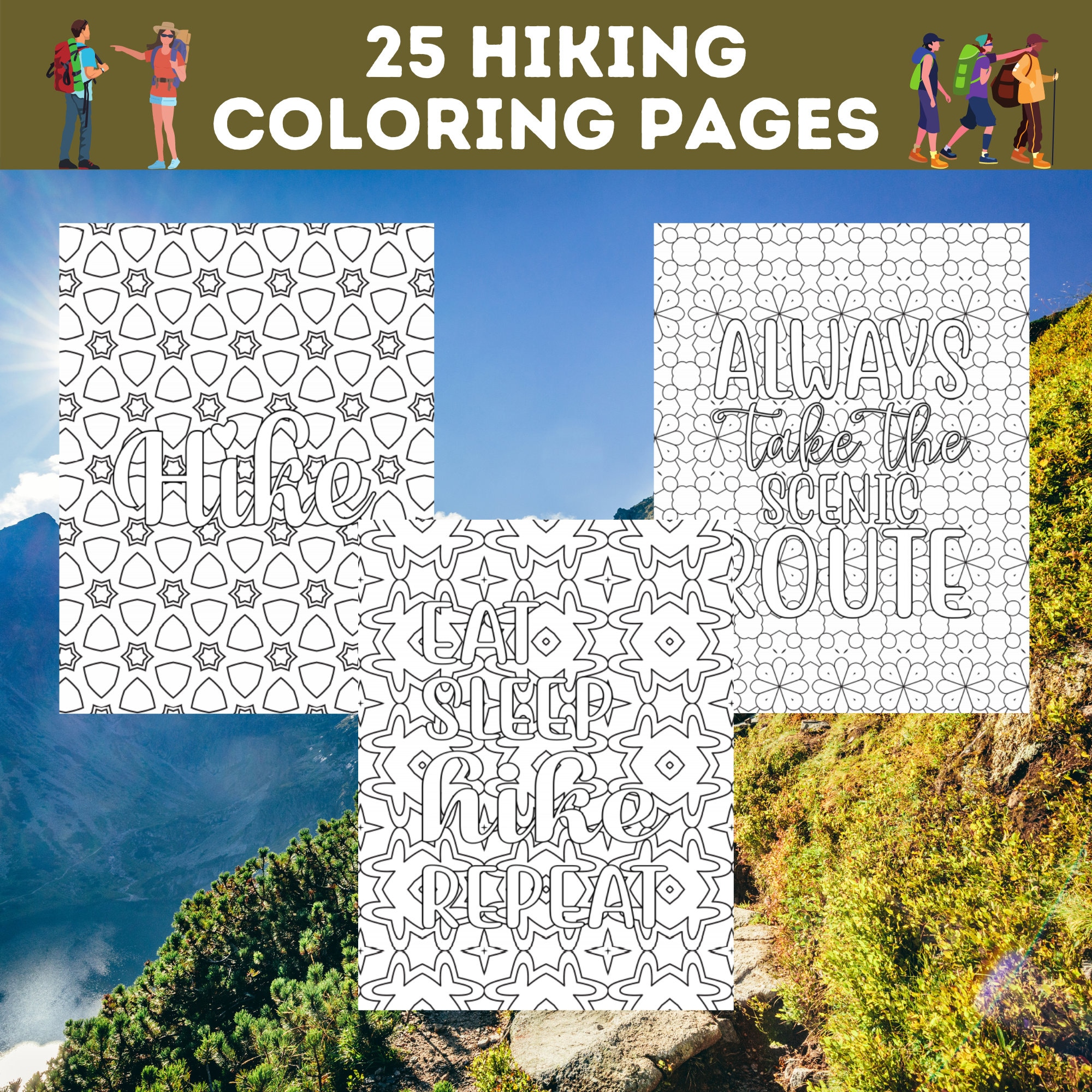 25 Hiking Coloring Pages, Great Outdoor Adventures Printables, Hiking ...