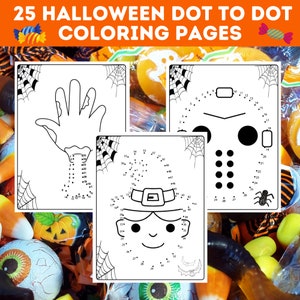 25 Kids Halloween Dot to Dot Coloring Pages Bundle, Ghosts, Witches ...